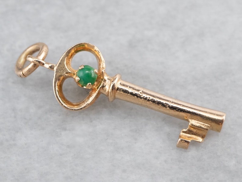 14K Gold Key Charm Green Glass Gem Key Charm Key Pendant - Etsy