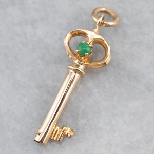 14K Gold Key Charm Green Glass Gem Key Charm Key Pendant - Etsy
