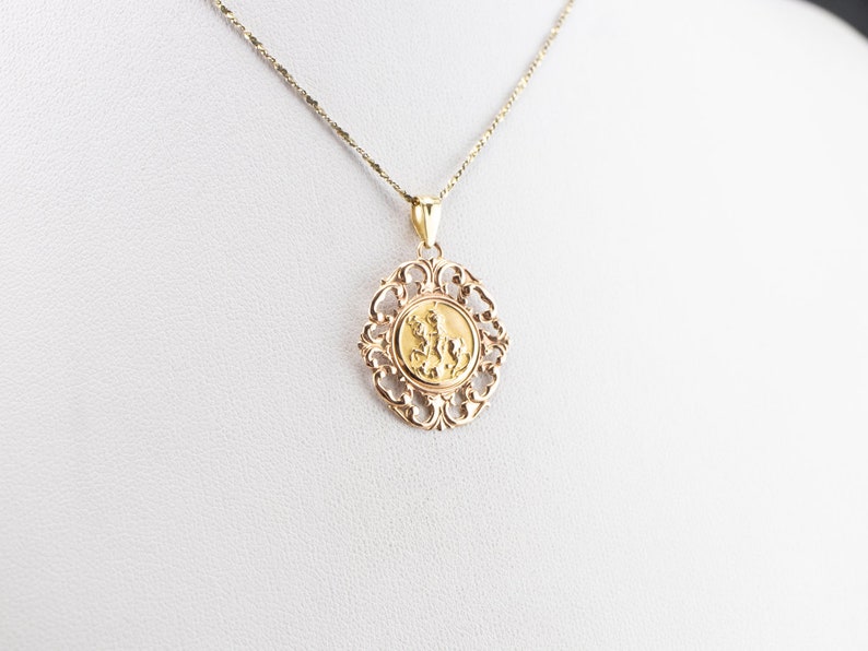 Two Tone Gold Saint George Medallion Religious Pendant | Etsy