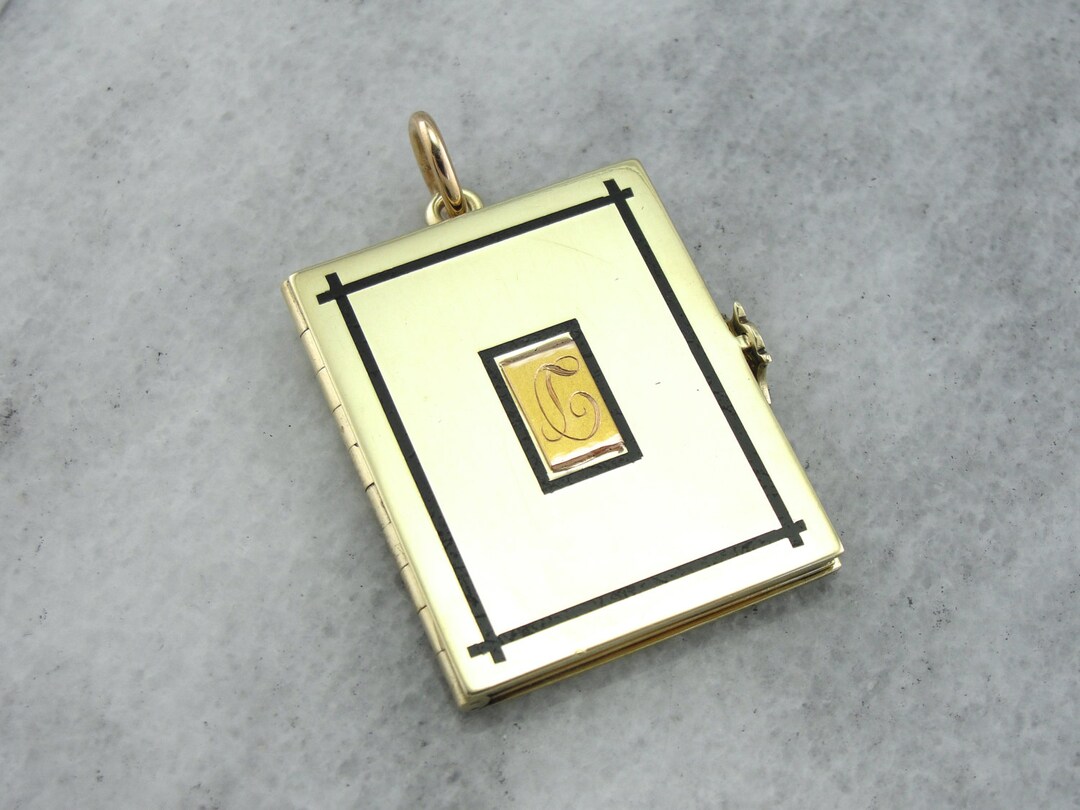 Heavy Gold Book Locket With Monogram and Enamel Details MN1EDW-R - Etsy