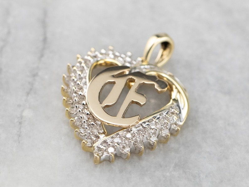 Old English c Initial Pendant Diamond Heart - Etsy