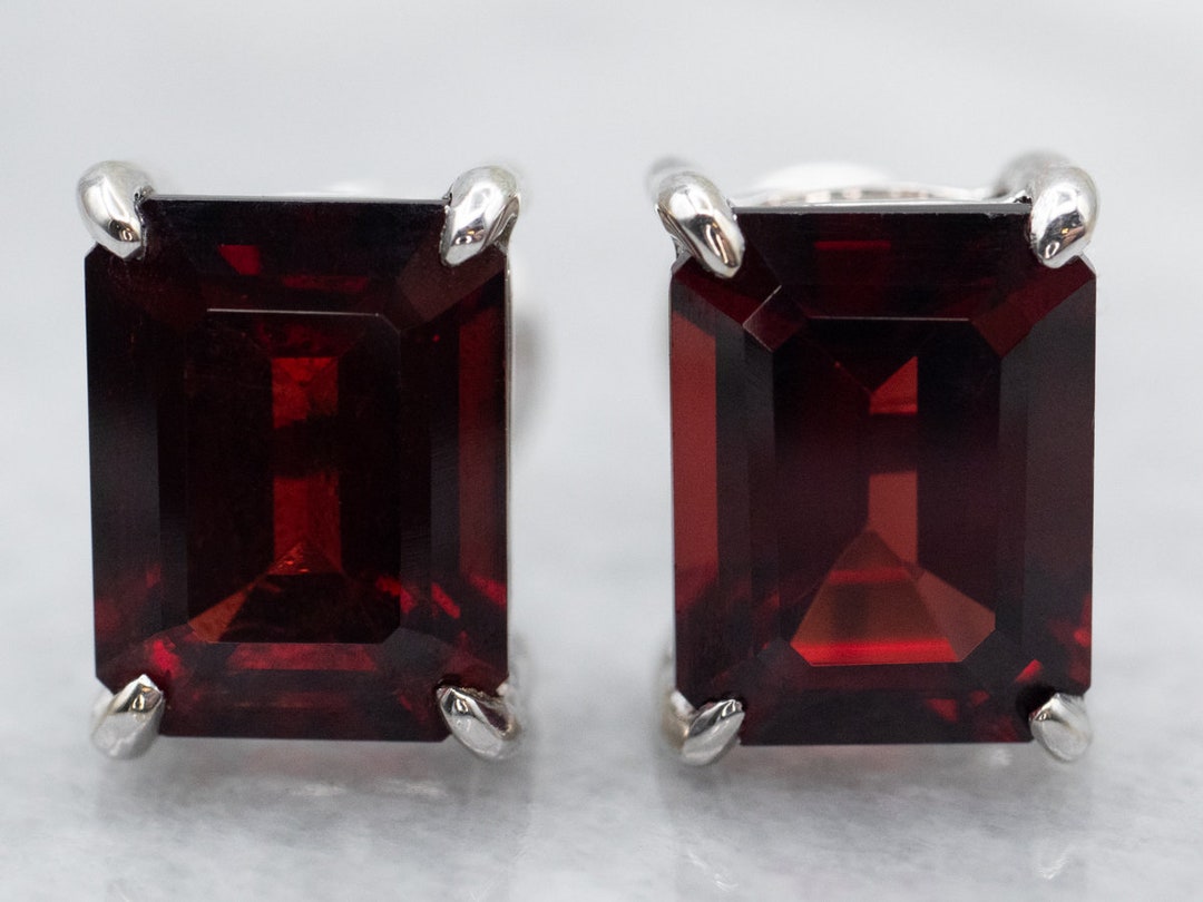 Emerald Cut Garnet Stud Earrings, Garnet Stud Earrings, Emerald Cut ...