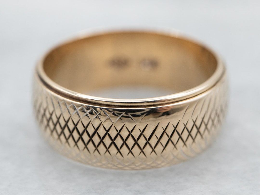 Vintage 14K Yellow Gold Crosshatch Band, Unisex Stacking Ring - Etsy