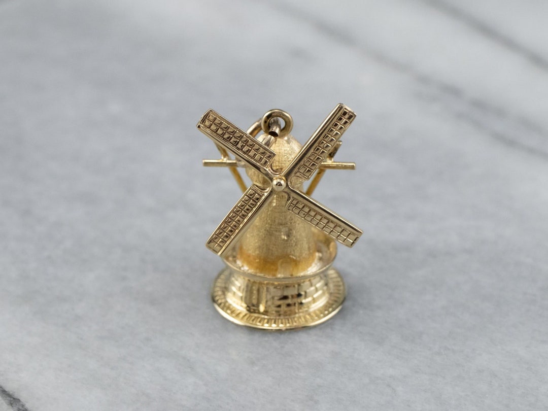 Vintage 14K Yellow Gold Moving Windmill Pendant, Holland Charm - Etsy