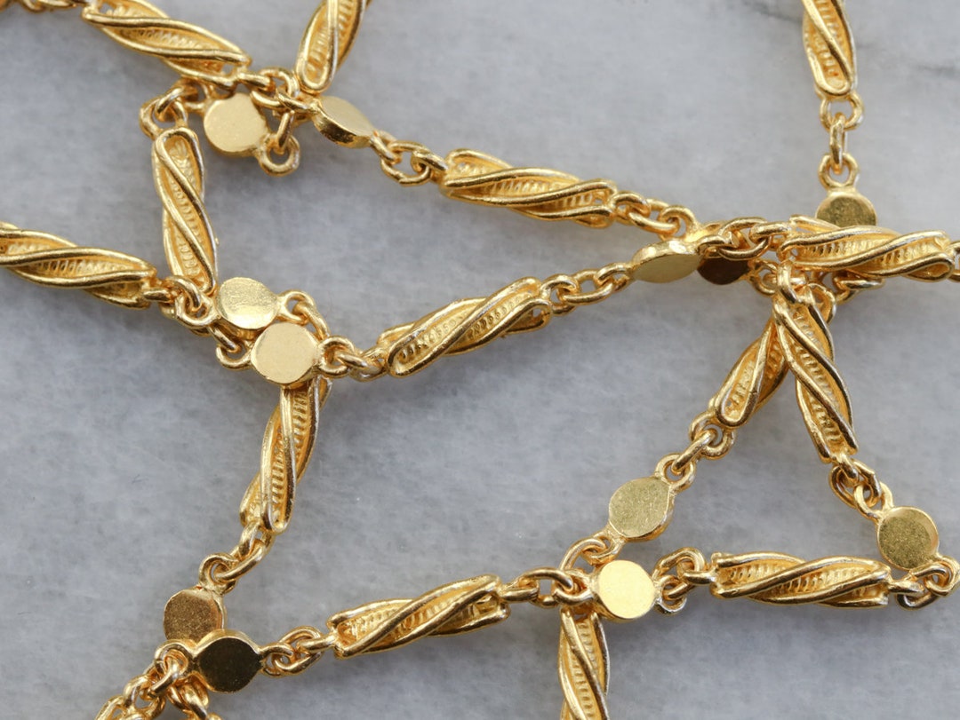 22K Yellow Gold Decorative Link Chain Necklace, 18 Inch - Etsy