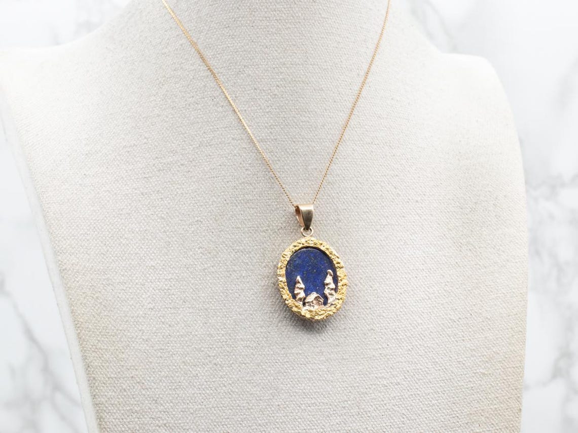 Alaskan Cabin: Fine Gold Nugget and Lapis Lazuli Pendant YE9ACQ - Etsy