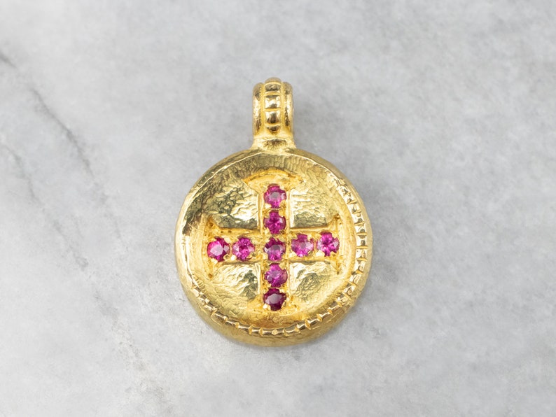 Ruby Cross 800 Gold Pendant Portuguese Gold Medal Pendant - Etsy