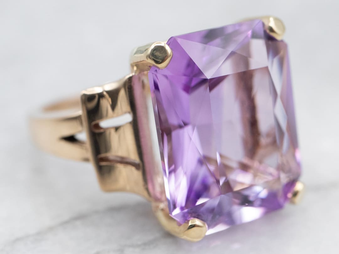 Retro Era Amethyst Cocktail Ring, Vintage Gold Amethyst Ring ...