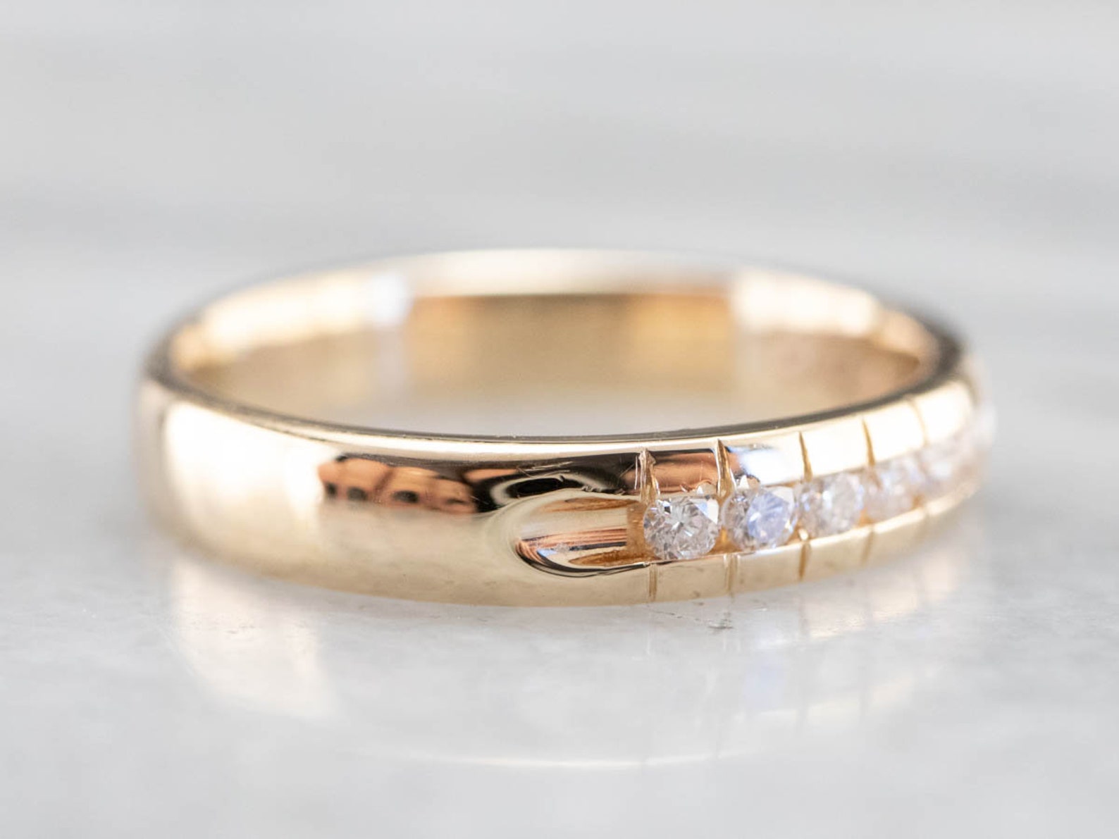 Diamond Pattern Band Yellow Gold Diamond Band Diamond | Etsy