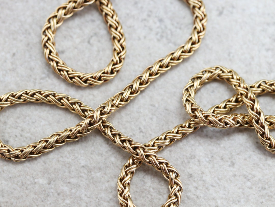 Finely Woven Gold Chain, Braided Gold Chain, Long Yellow Gold Chain, 42 ...