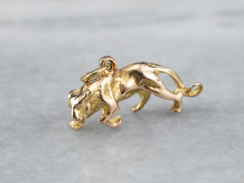 Vintage 18K Gold Stalking Panther Charm Pendant - Etsy