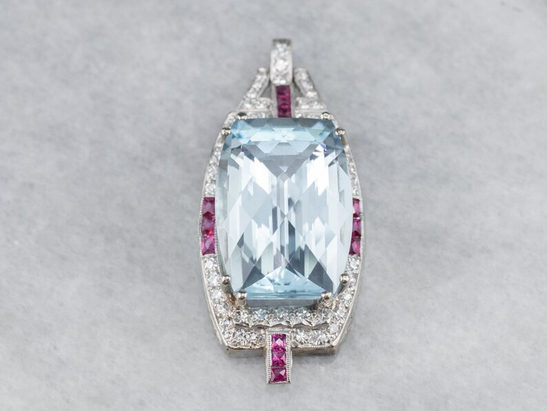 Spectacular Natural Blue Topaz, Diamond and Ruby Pendant From the Art ...