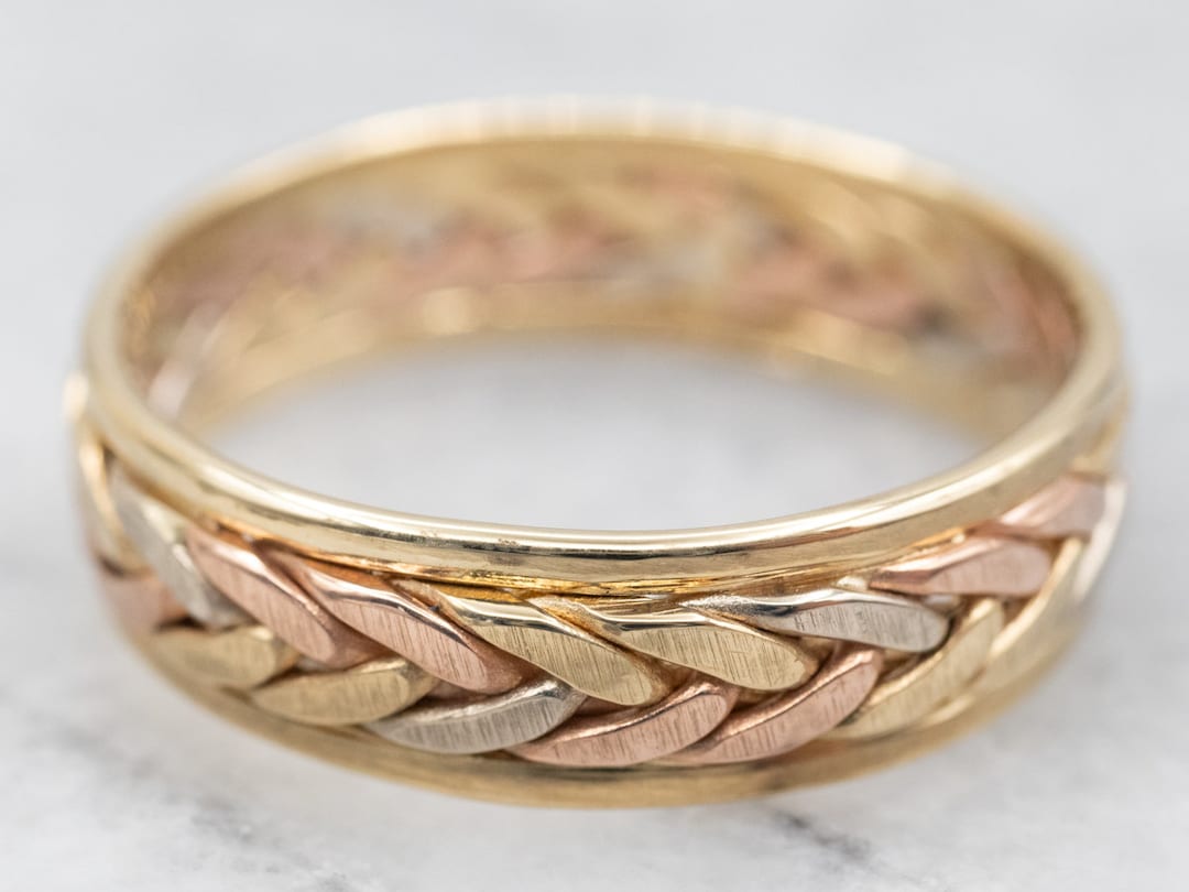 14K Tri Color Gold Braided Wedding Band - Etsy