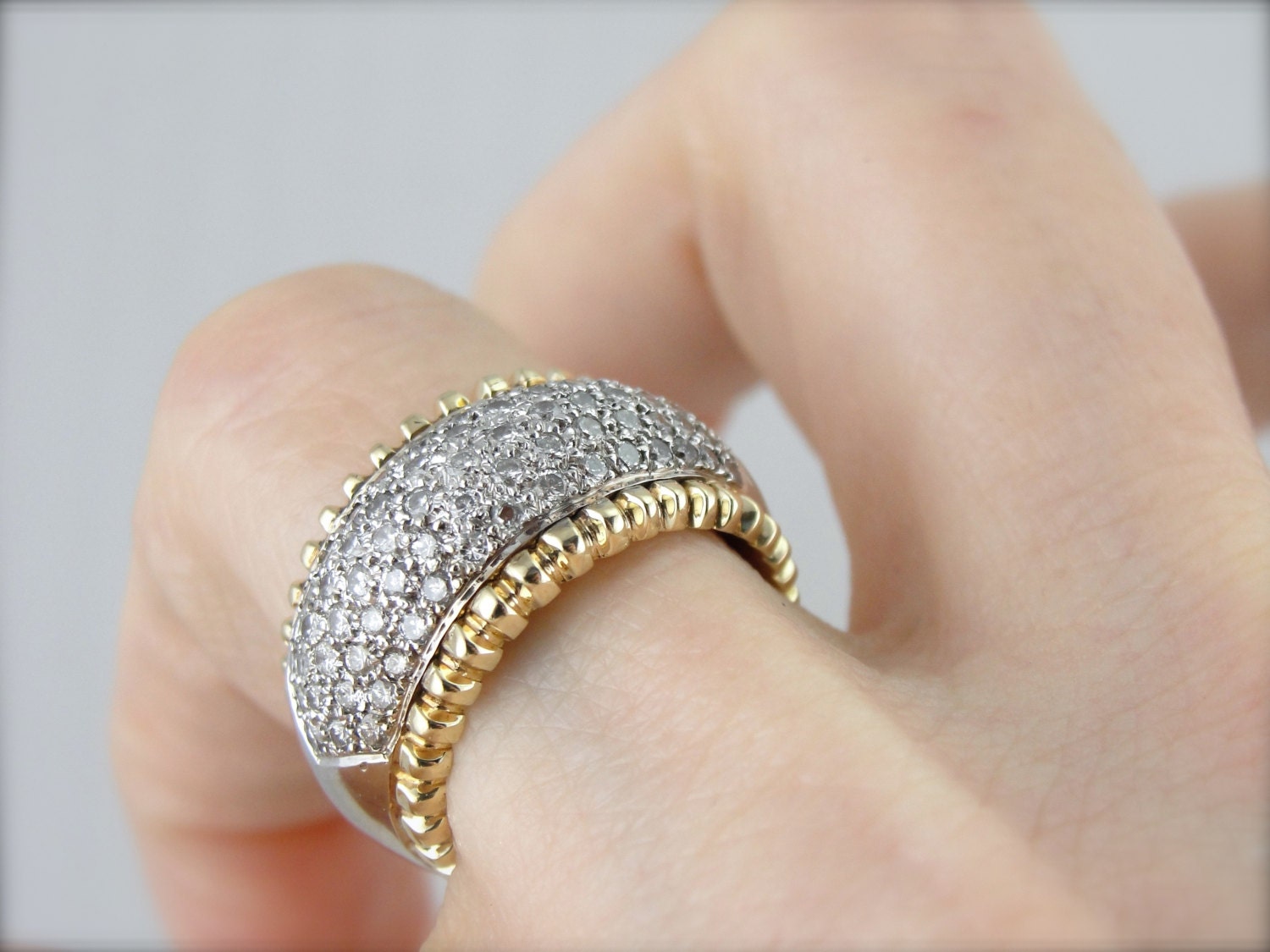 Wide Diamond Studded Cocktail Band With Gold Trim - Etsy