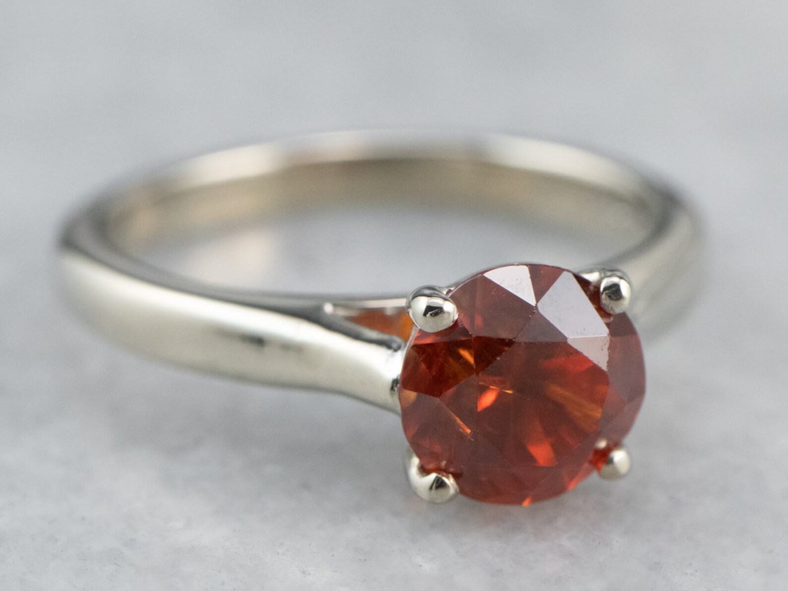 14K White Gold Orange Zircon Solitaire Ring - Etsy