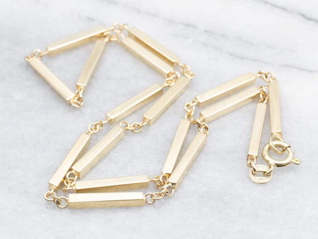 Polished Gold Bar Link Pocket Watch Chain, Gold Pocket Watch Chain, Bar ...