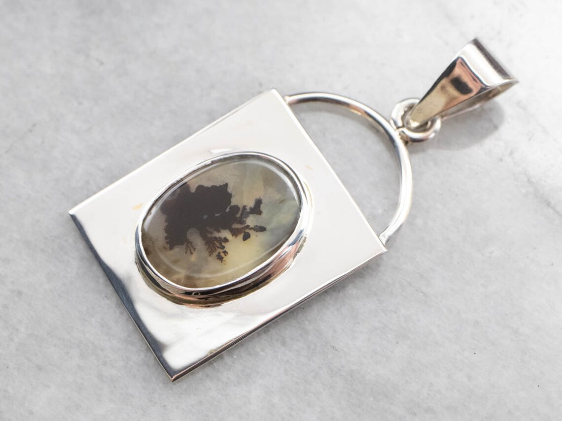 Sterling Silver Shazar Stone Agate Pendant, Unisex Cabochon - Etsy