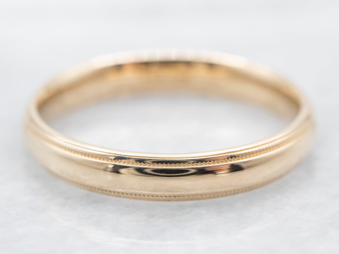 14K Yellow Gold Milgrain Edge Band, Unisex Stacking Ring - Etsy