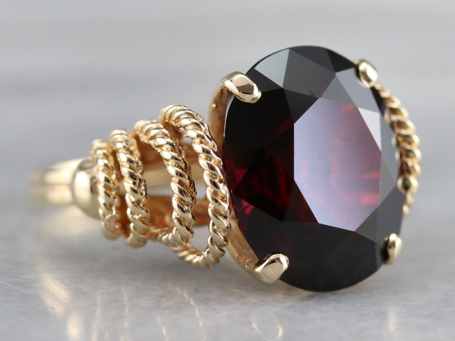 Vintage Garnet Cocktail Ring, Large Garnet Ring, Yellow Gold Garnet ...