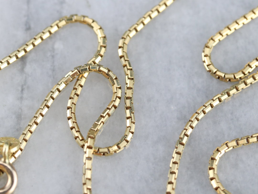 Vintage Gold Box Chain, 14K Gold Box Link Chain, 15 Inch Yellow Gold ...