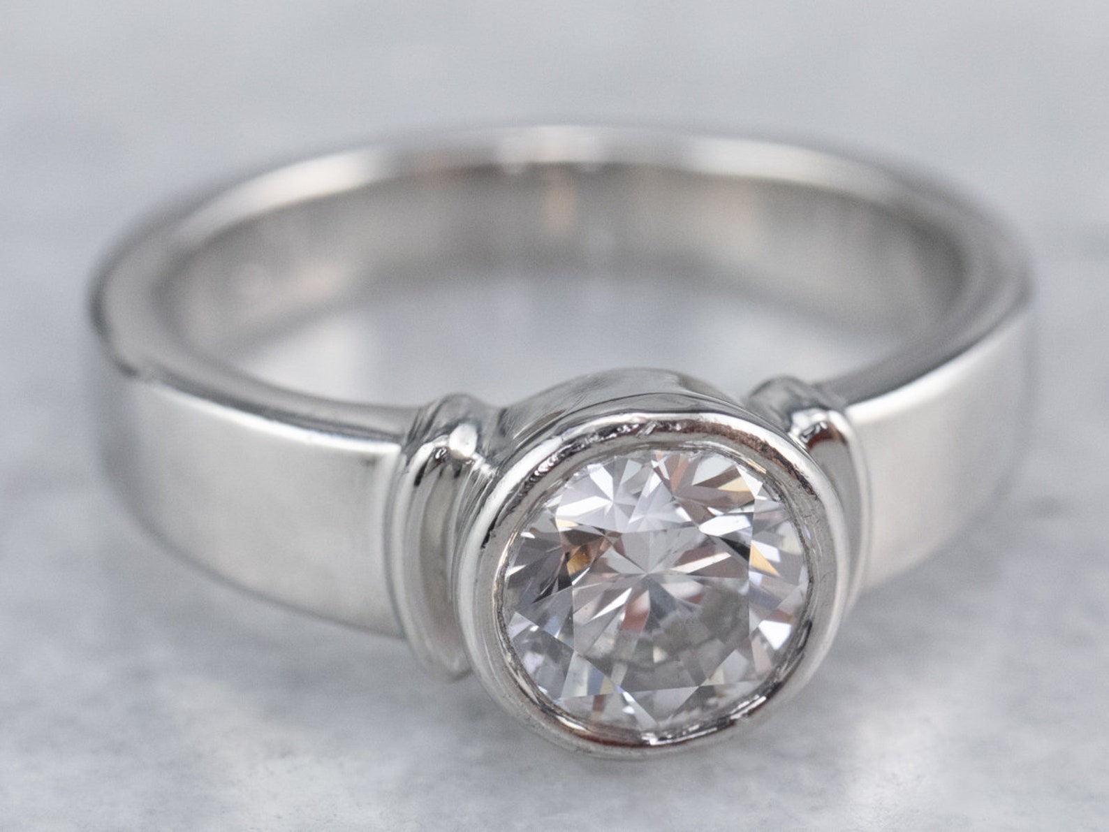 Bezel Set Diamond Platinum Ring Diamond Engagement Ring - Etsy