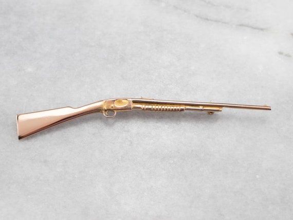 Vintage Gold Rifle Pin, Gun Pin, Artillery Brooch, Ar… - Gem