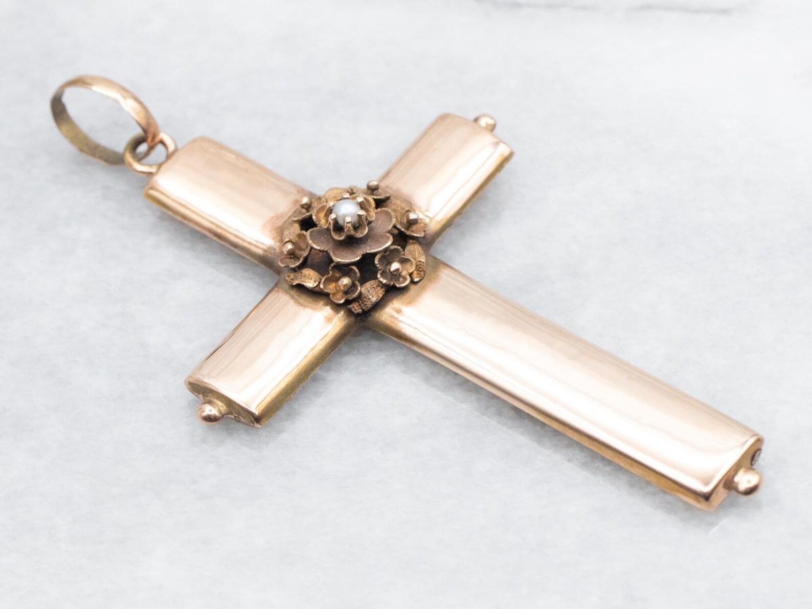 Seed Pearls and Flowers, A Large Rose Gold Antique Victorian Cross ...
