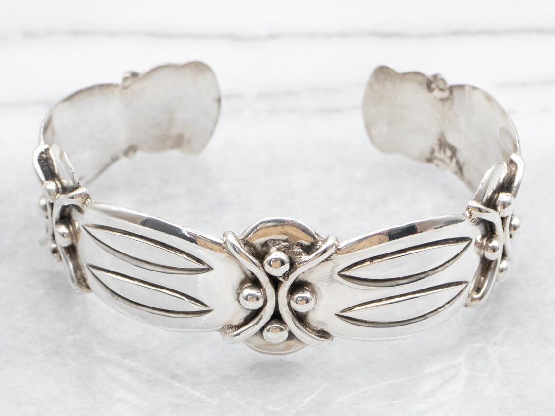 Taxco Sterling Silver Cuff Bracelet, Ornate Patterned Mexican Jewelry ...