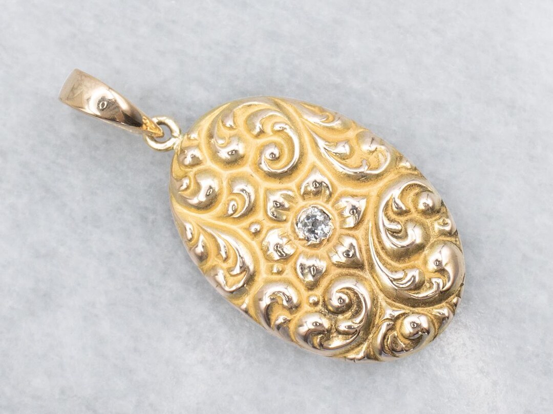 Floral Cufflink Conversion Old Mine Cut Diamond Pendant, Yellow Gold ...