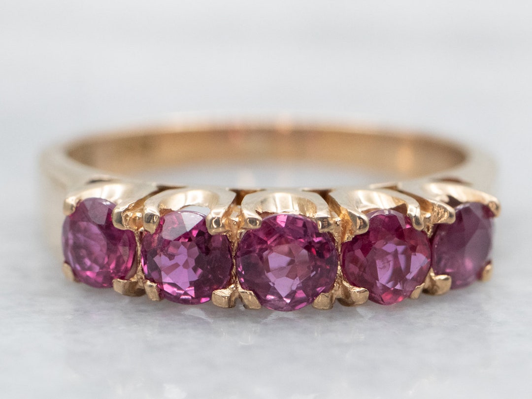 Five Stone Ruby Ring, Yellow Gold Ring, Gold Ruby Ring, Ruby Band, Ruby ...