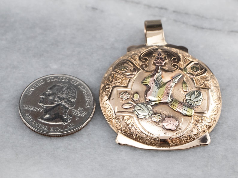 Large Cardinal Bird Disc Pendant Multi Color Gold Pendant - Etsy