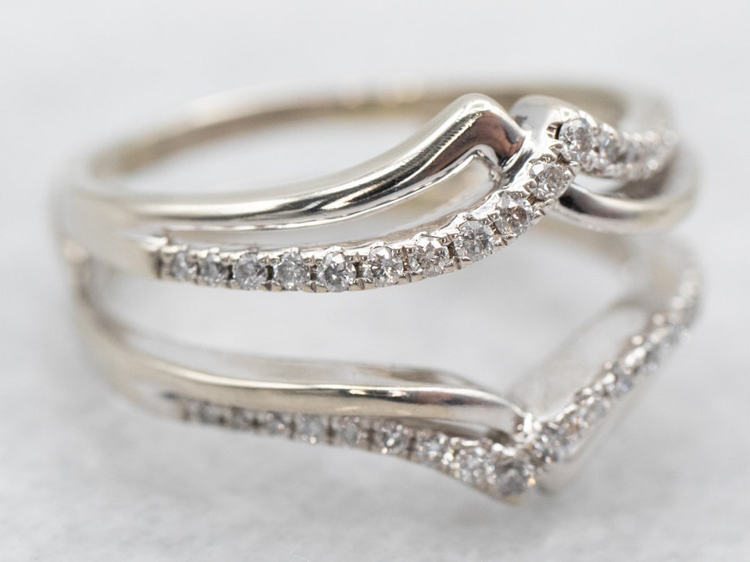 14K White Gold Diamond Solitaire Enhancer Ring, Wedding Band - Etsy