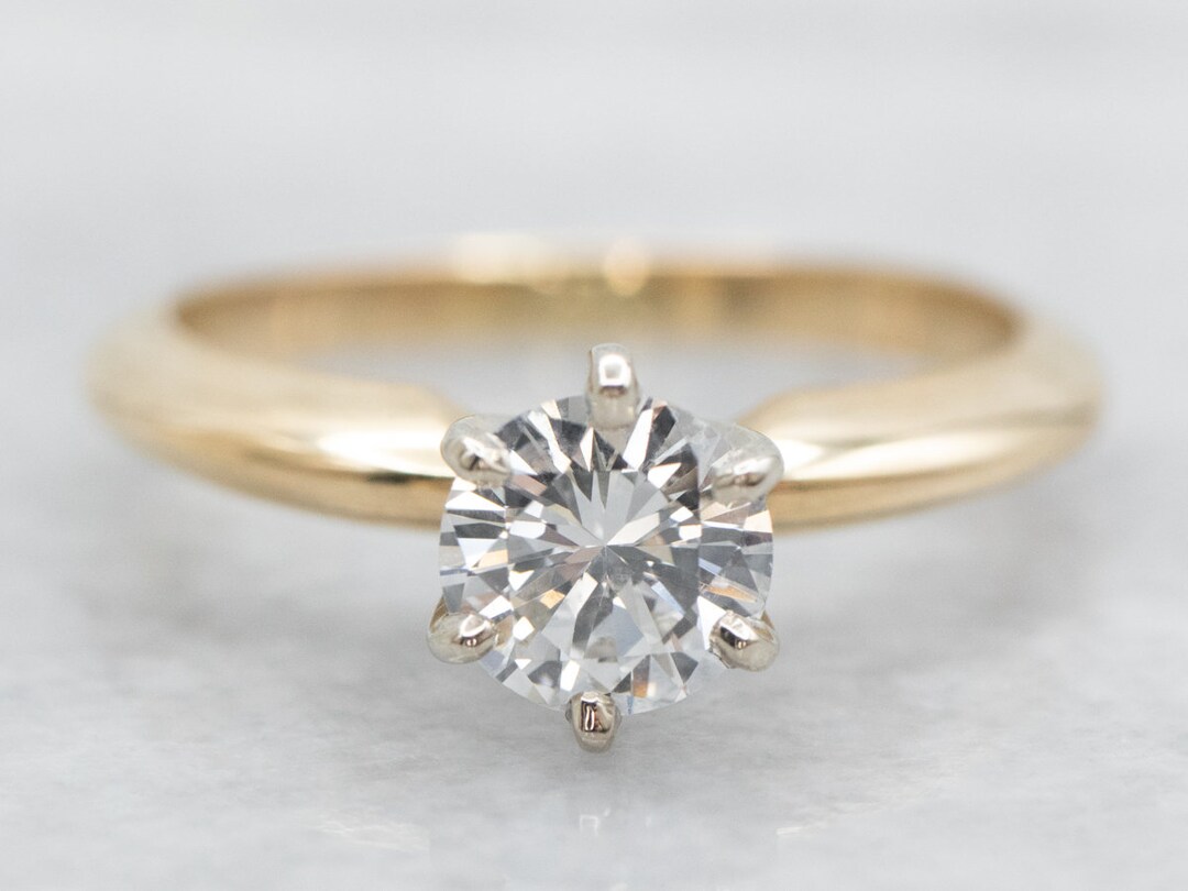 14K Two Tone Gold Diamond Solitaire Engagement Ring, 0.62 Carat, VS2 ...