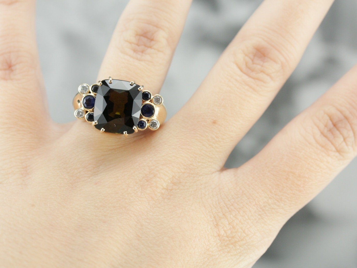 Bold Mid Century Modern Cocktail Ring With Large Dravite Tourmaline ...