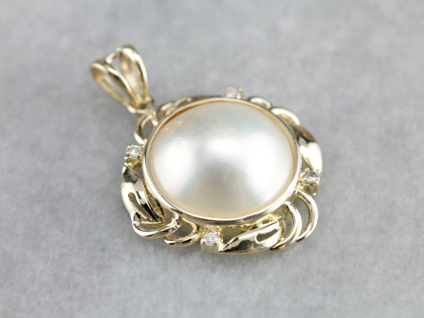 Bridal Diamond and Mabe Pearl Pendant, Vintage Pendant, Anniversary ...
