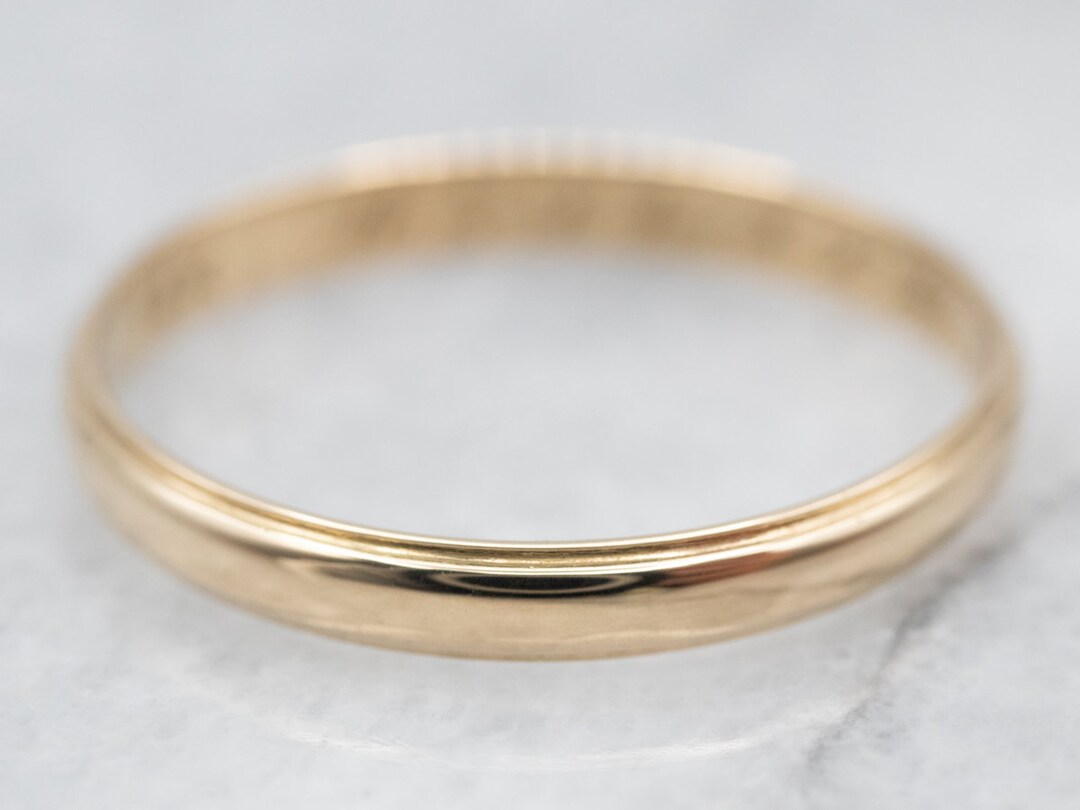 Classic Yellow Gold Lined Edge Wedding Band, 14K Gold Band, Plain Gold ...
