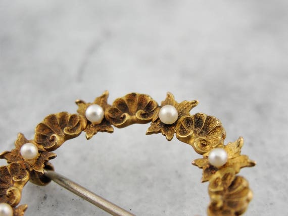 Antique Floral Wreath Pin with Seed Pearls in Yellow … - Gem