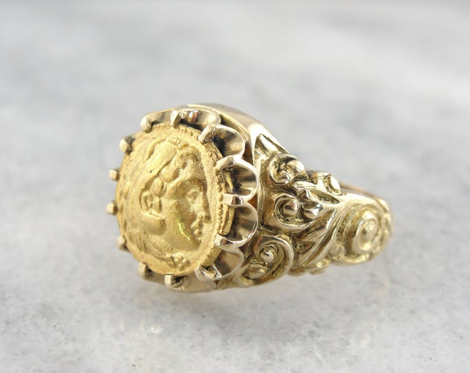Ancient Greek Coin in 18K Gold Carved Ring, Men's Ring D5WQNC-D - Etsy