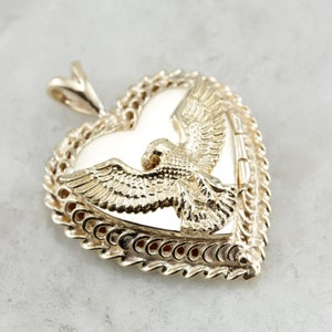 Patriotic Pride: Eagle Mounted Heart Shaped Locket, Polished Gold Bold ...