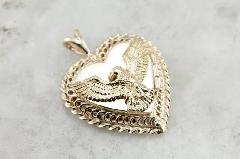 Patriotic Pride: Eagle Mounted Heart Shaped Locket, Polished Gold Bold ...