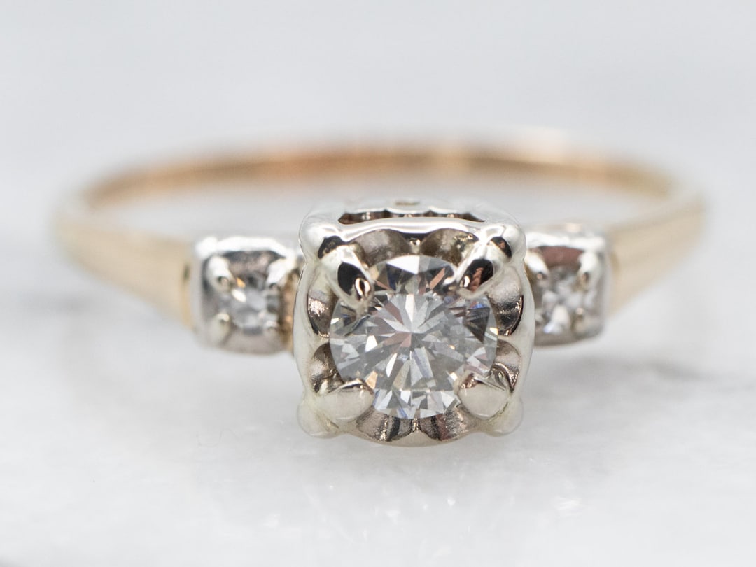 Retro Three Stone Diamond Ring, Vintage Diamond Engagement Ring ...