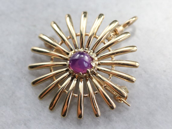 Pink Star Sapphire Sunburst Pin or Pendant Yellow Gold Pin - Etsy
