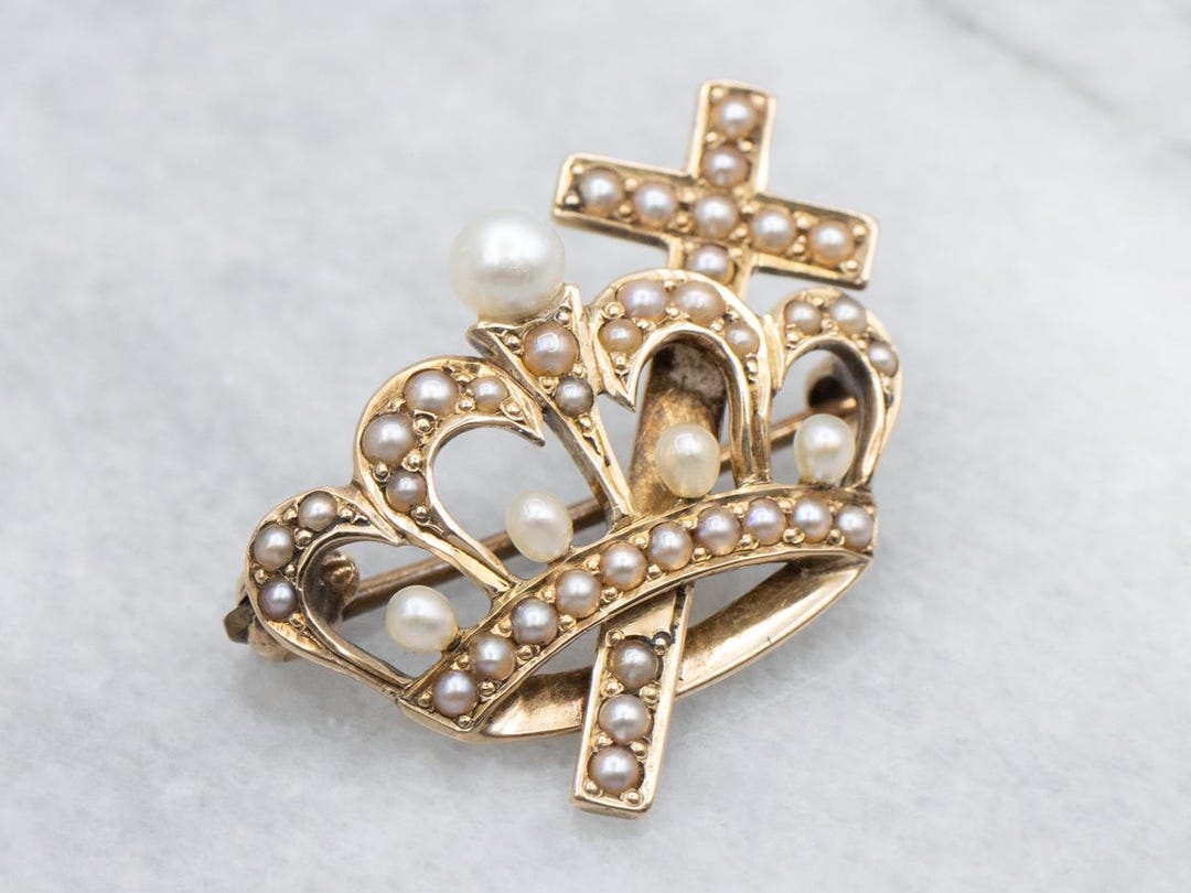 14K Gold Christian Science Brooch, Seed Pearl Religious Jewelry - Etsy