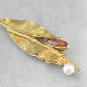 Ann Krupp Sunstone Leaf Gold Brooch - Etsy