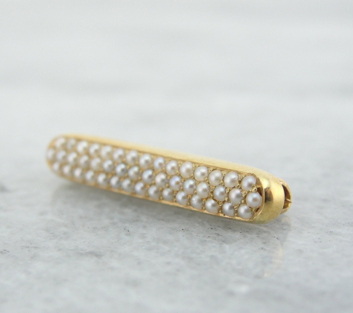 Antique Simple Pave Bar Pin Seed Pearls and Fine Gold | Etsy