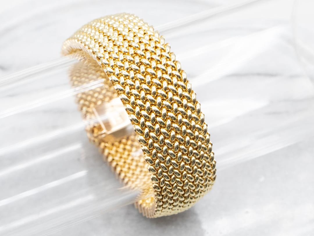 Wide Mesh Link Bracelet, Gold Mesh Bracelet, Wide Mesh Bracelet, Mesh ...