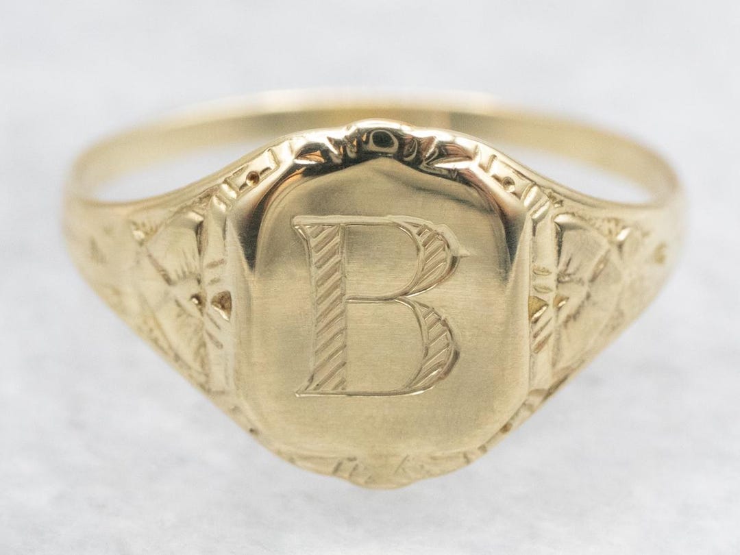Antique "b" Monogrammed Signet Ring, Green Gold Signet, Personalized ...