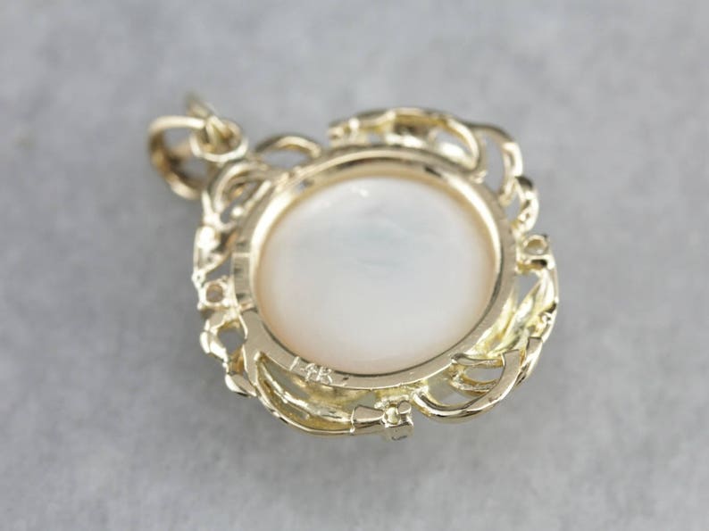 Bridal Diamond and Mabe Pearl Pendant, Vintage Pendant, Anniversary ...