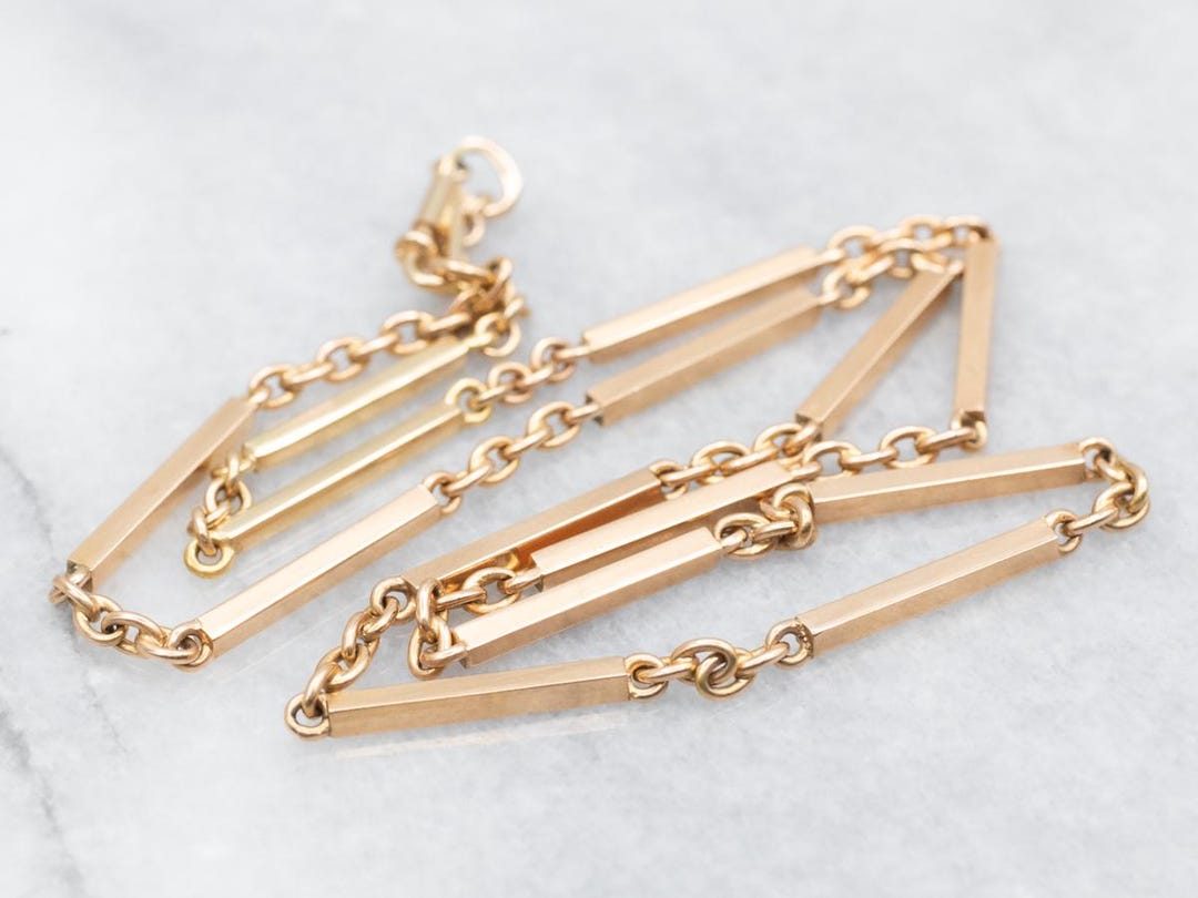 Vintage 14K Yellow Gold Bar Link Chain, 15 Inch - Etsy
