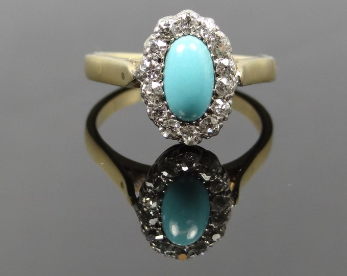 RESERVED Beautiful Persian Turquoise and Mine Cut Diamond - Etsy